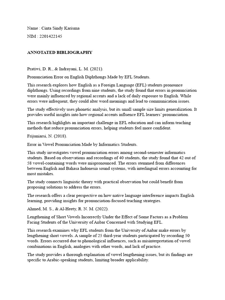 Annotated Bibliography | PDF | English Language | English As A Second Or Foreign Language