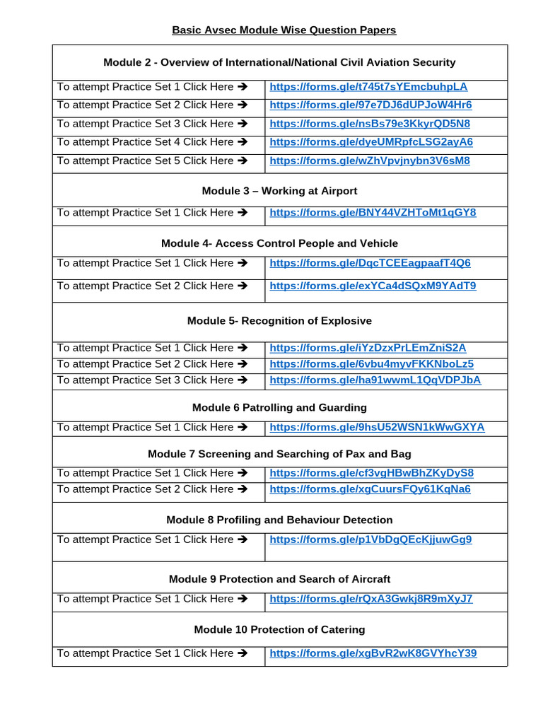 Basic Avsec Module Wise Question Papers | PDF | Airport Security | Aviation
