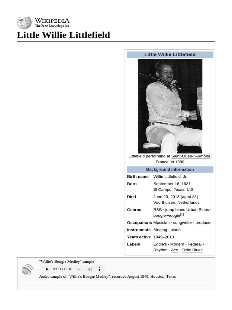 Little Willie Littlefield: R&B Pioneer | PDF | Popular Music | North ...