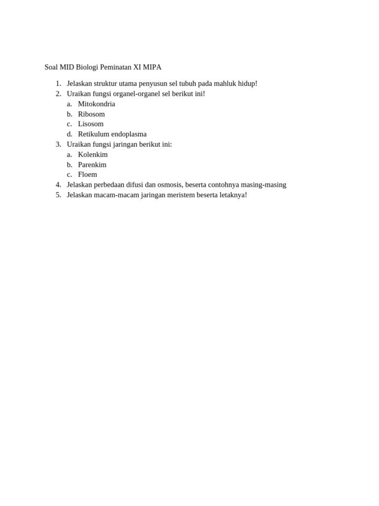 Soal MID Biologi Peminatan XI MIPA | PDF