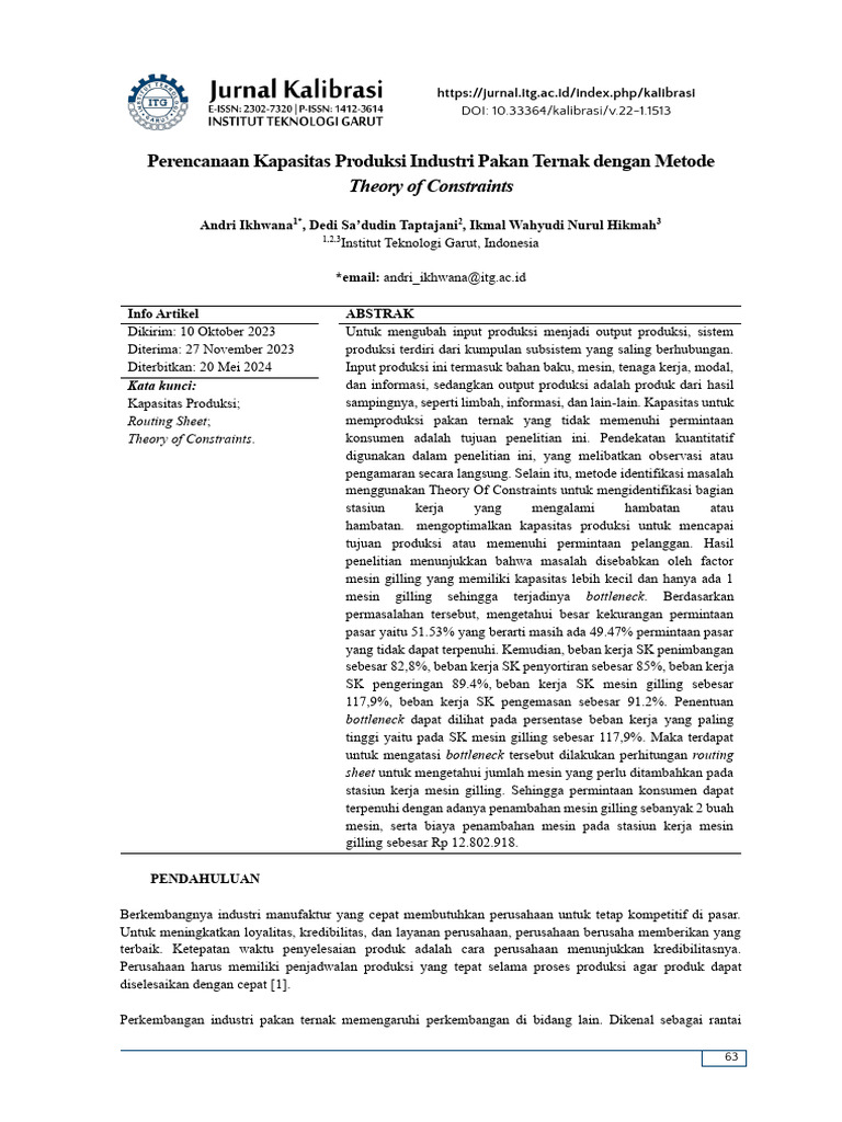 Perencanaan Kapasitas Produksi Industri Pakan Tern | PDF
