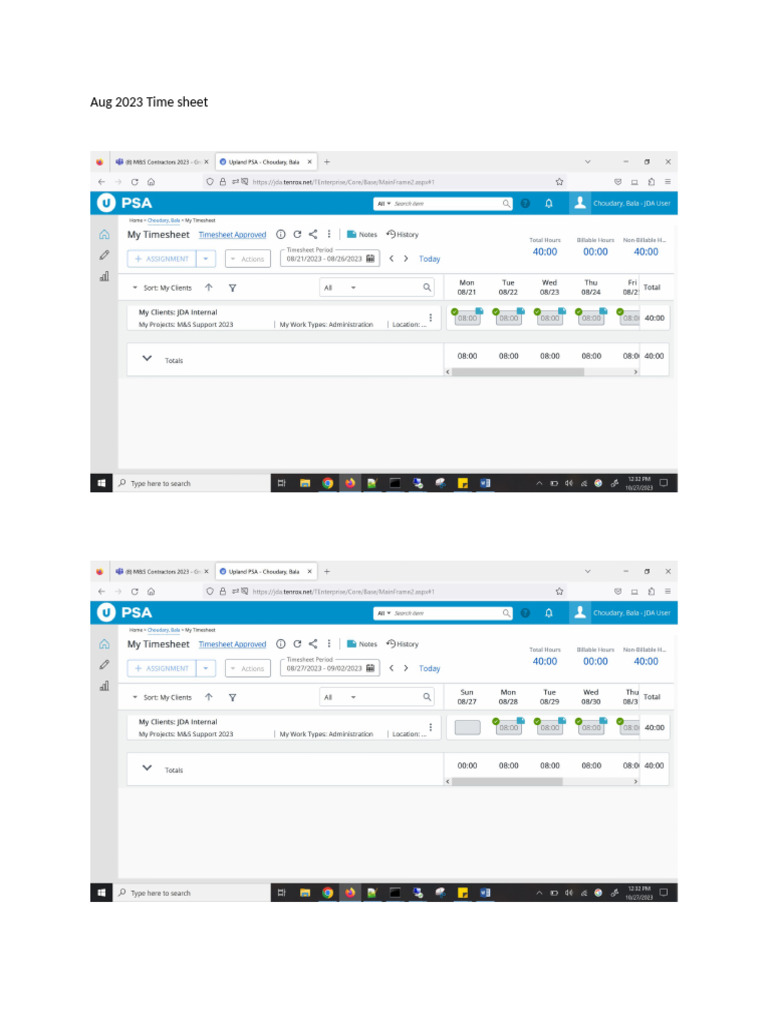 August 2023 Timesheet Template | PDF