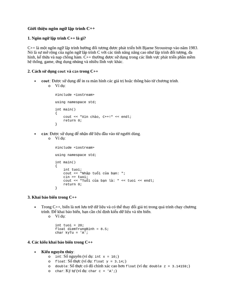 Giới thiệu ngôn ngữ lập trình C++ | PDF