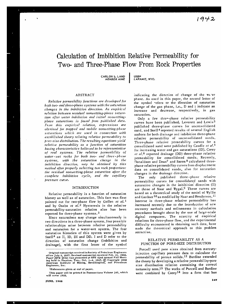 Calculation of Imbibition Relative Permeability For Two and Three Phase Flow From Rock ...