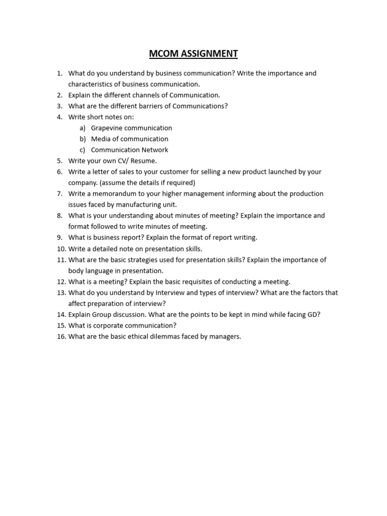 MCOM Assignment | PDF