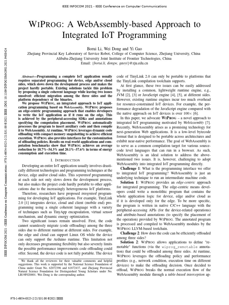 Wiprog A Webassembly Based Approach To Integrated Iot Programming Pdf Internet Of Things