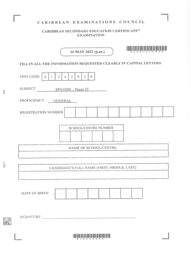CSEC Spanish June 2022 P2 | PDF