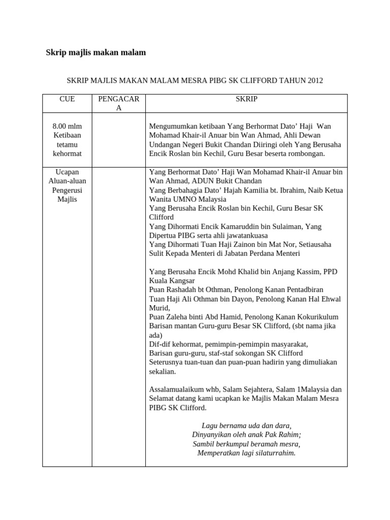 Skrip Majlis Makan Malam 2 | PDF