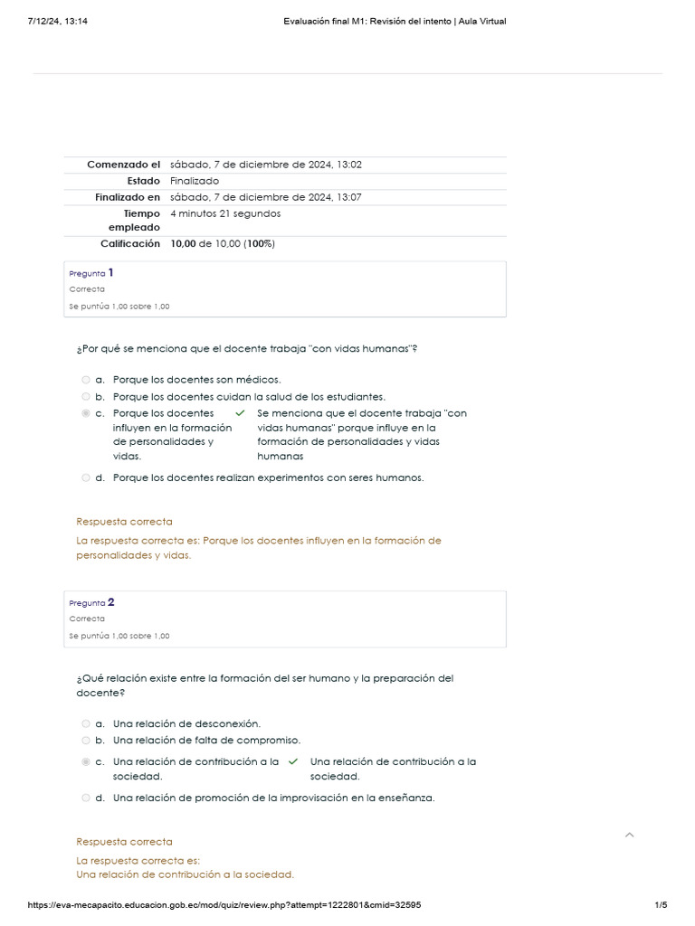 Evaluación Final M1 - Revisión Del Intento - Aula Virtual | PDF | Enseñando | Maestros