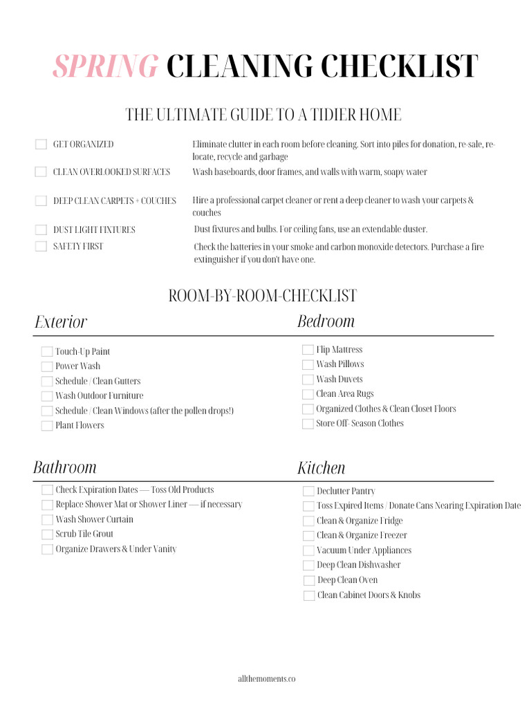 Spring Cleaning Checklist | PDF | Carpet | Shower