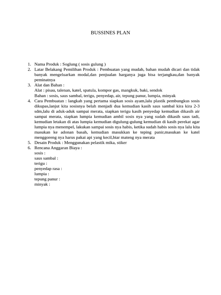 Bussines Plan Kel 1 | PDF