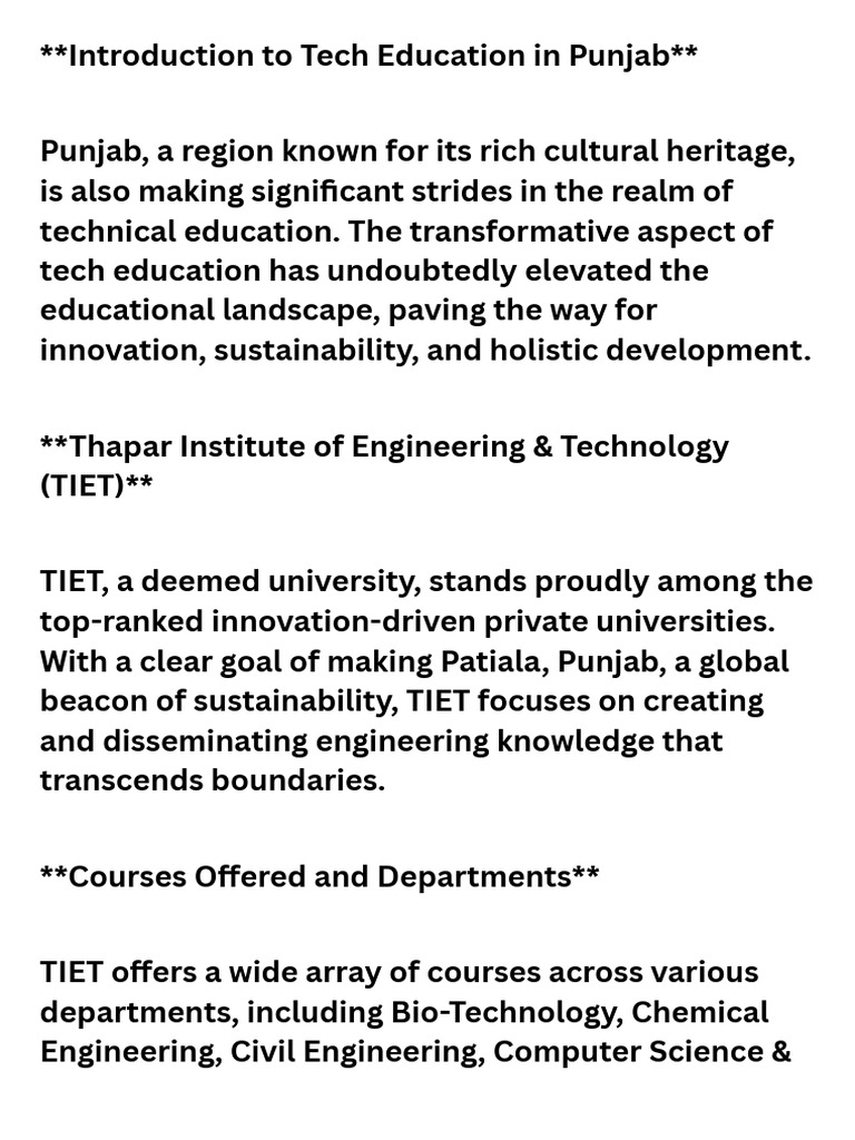 Introduction To Tech Education in Punjab | PDF | Engineering | Science