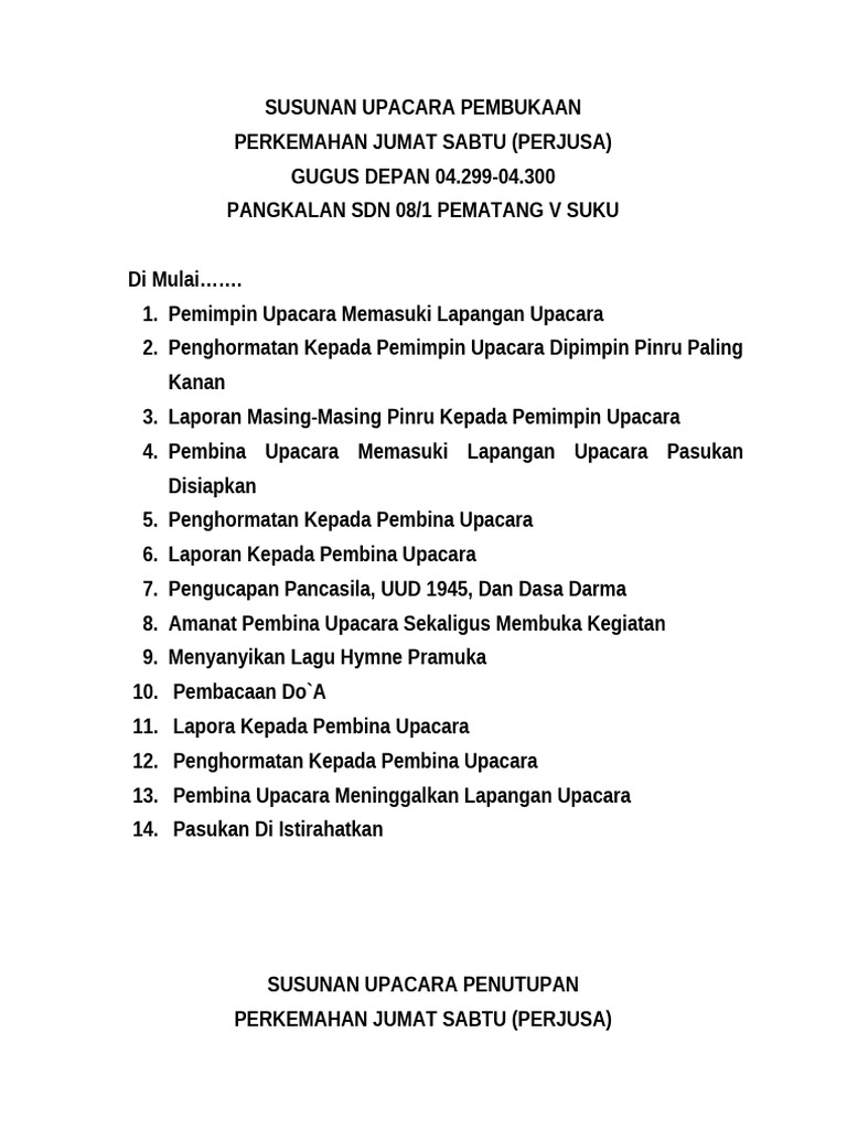 Susunan Upacara Perjusa SD | PDF