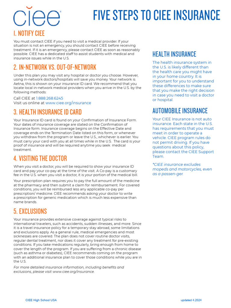 CIEE 5 Steps To Insurance | PDF | Insurance | Prescription Drugs