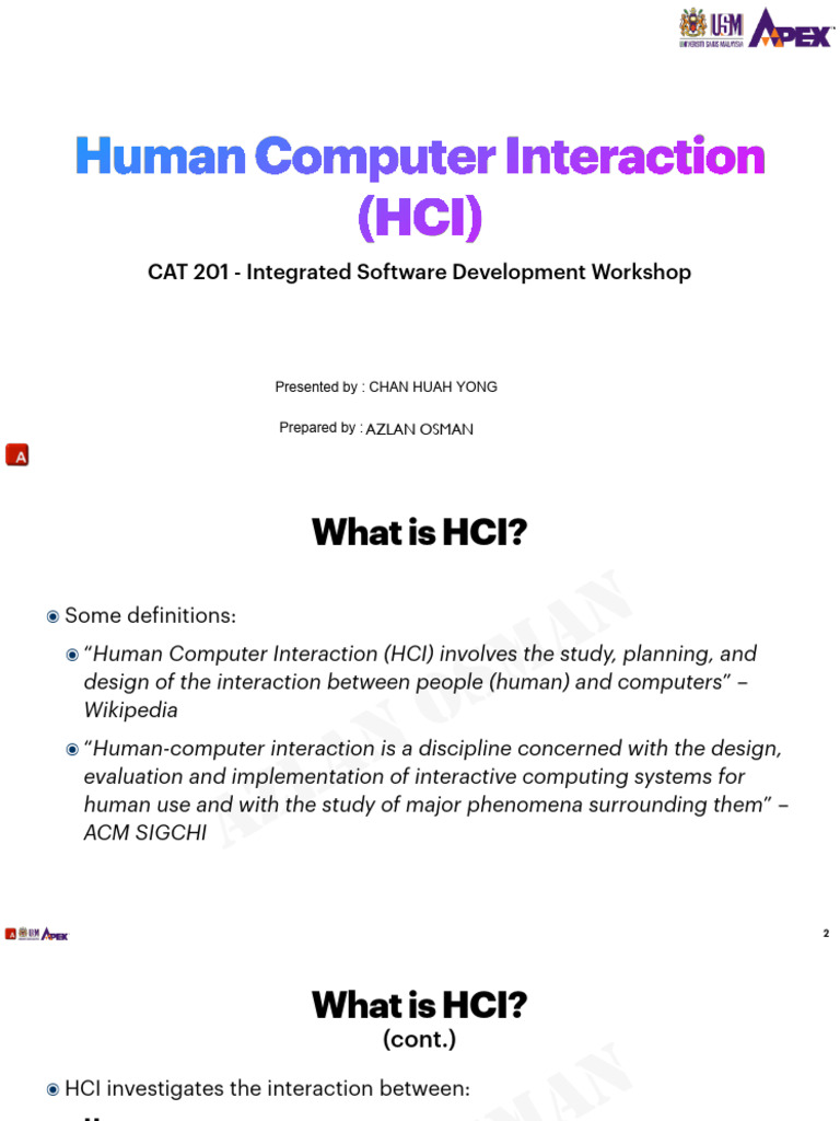 CAT201 - Lect. 1 - HCI-2022 | PDF | Usability | Human–Computer Interaction