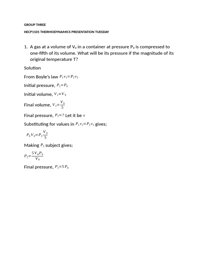 Thermodynamics Gas Law Problems | PDF