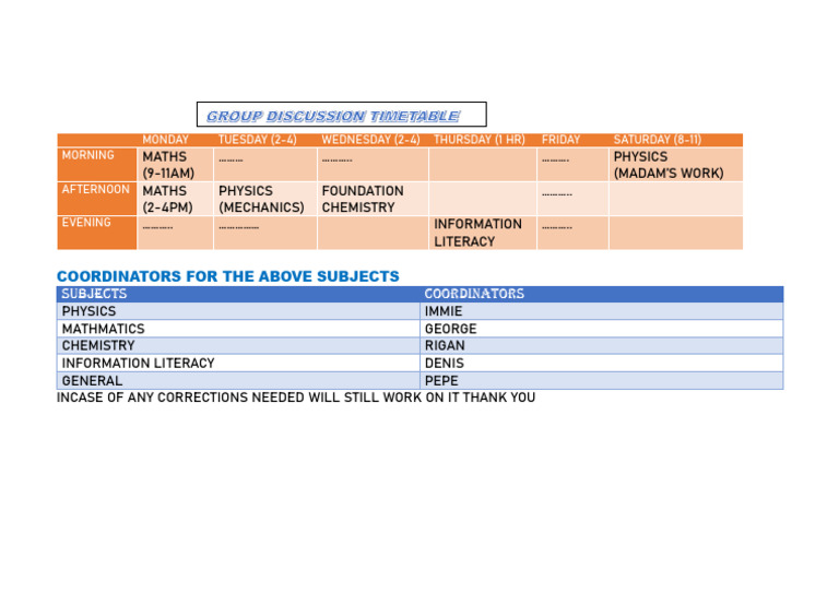 DISCUSSION TIME TABLE | PDF