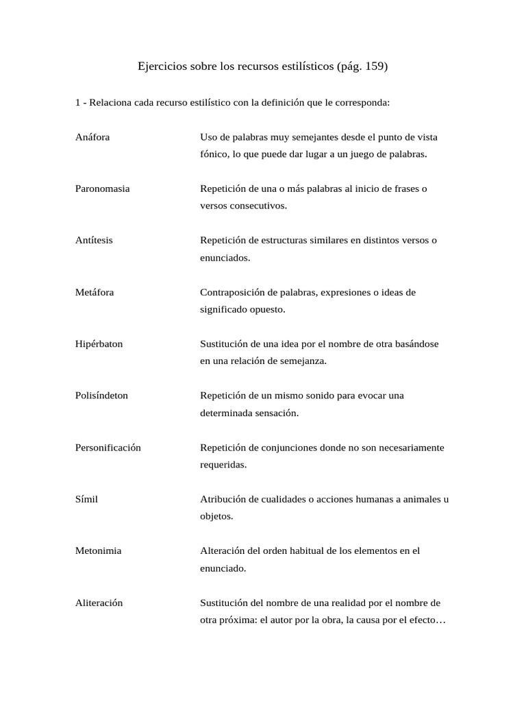 Ejercicios de Recursos Estilísticos | PDF