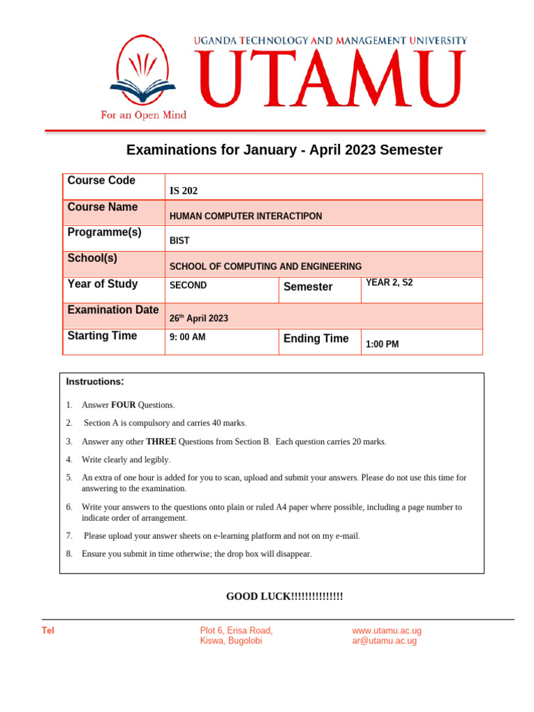 HCI EXAM April 2023 Online | PDF | Usability | Menu (Computing)