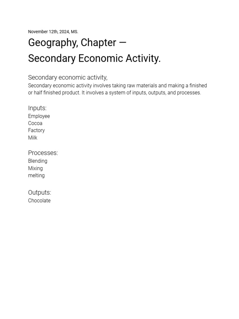 Secondary Economic Activities | PDF