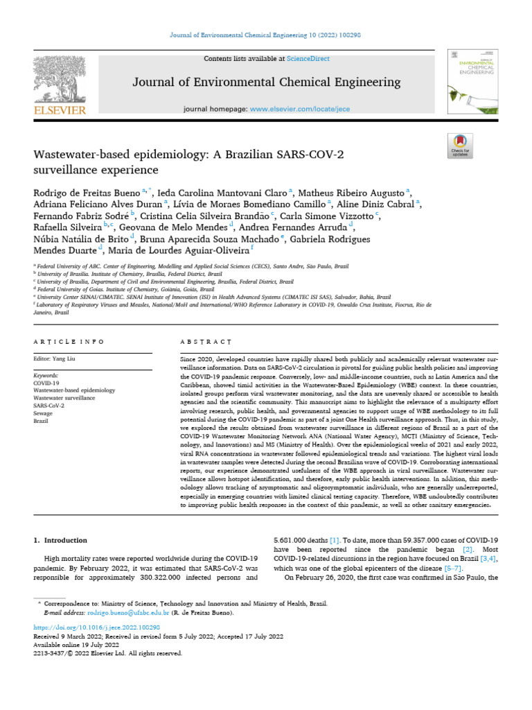 Wastewater-Based Epidemiology A Brazilian SARS-COV-2 | PDF | Real Time Polymerase Chain Reaction ...