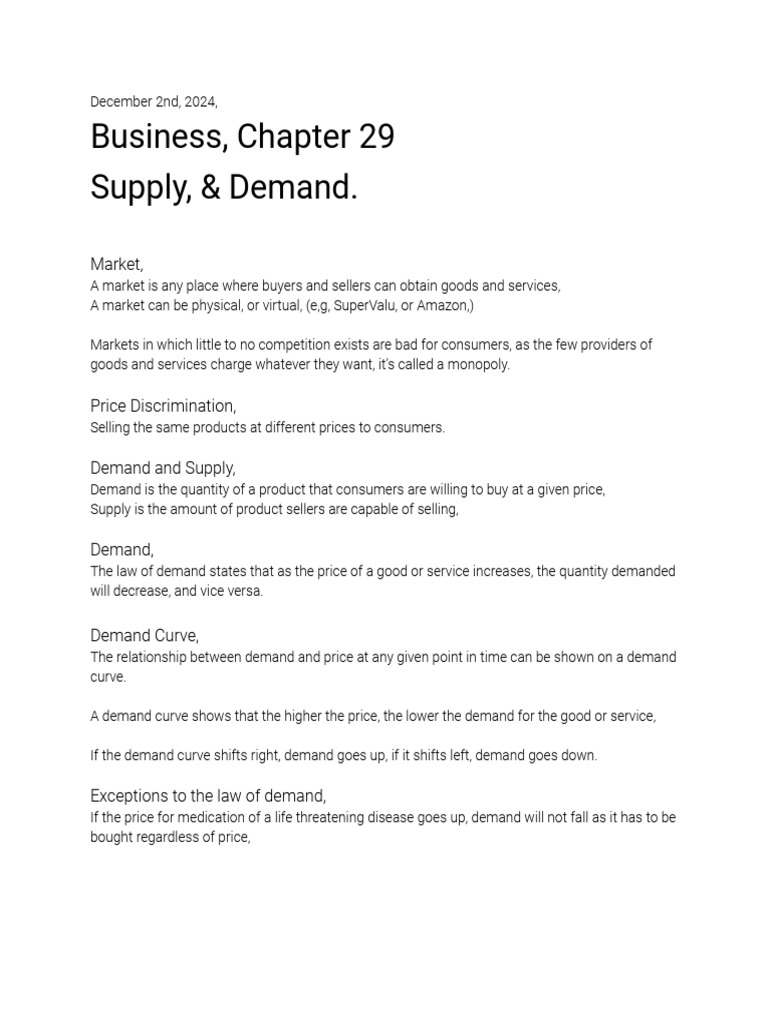 Business Supply and Demand | PDF | Demand | Supply (Economics)