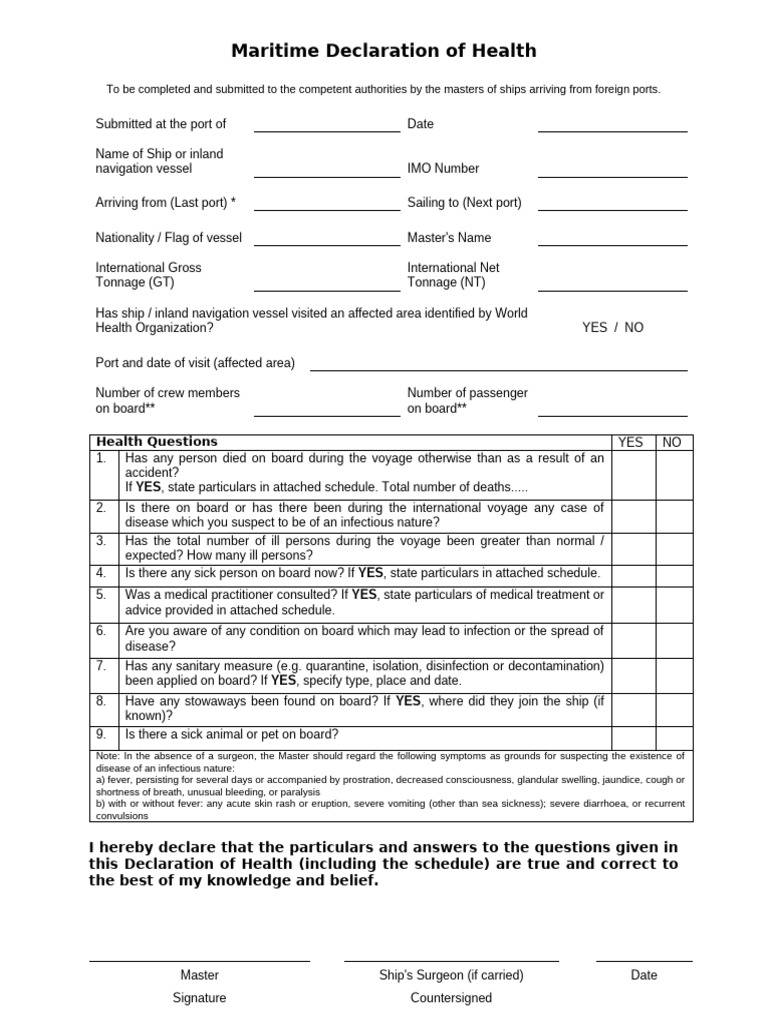 Srilanka - IMO - Maritime Declaration of Health | PDF | Infection | Tonnage