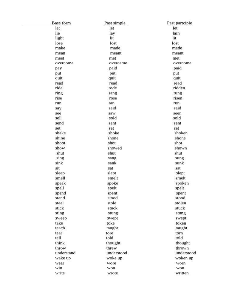 Irregular Verbs 2nd Page | PDF