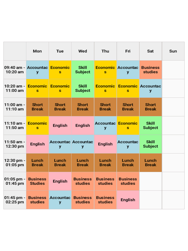 Weekly Class Schedule Overview | PDF