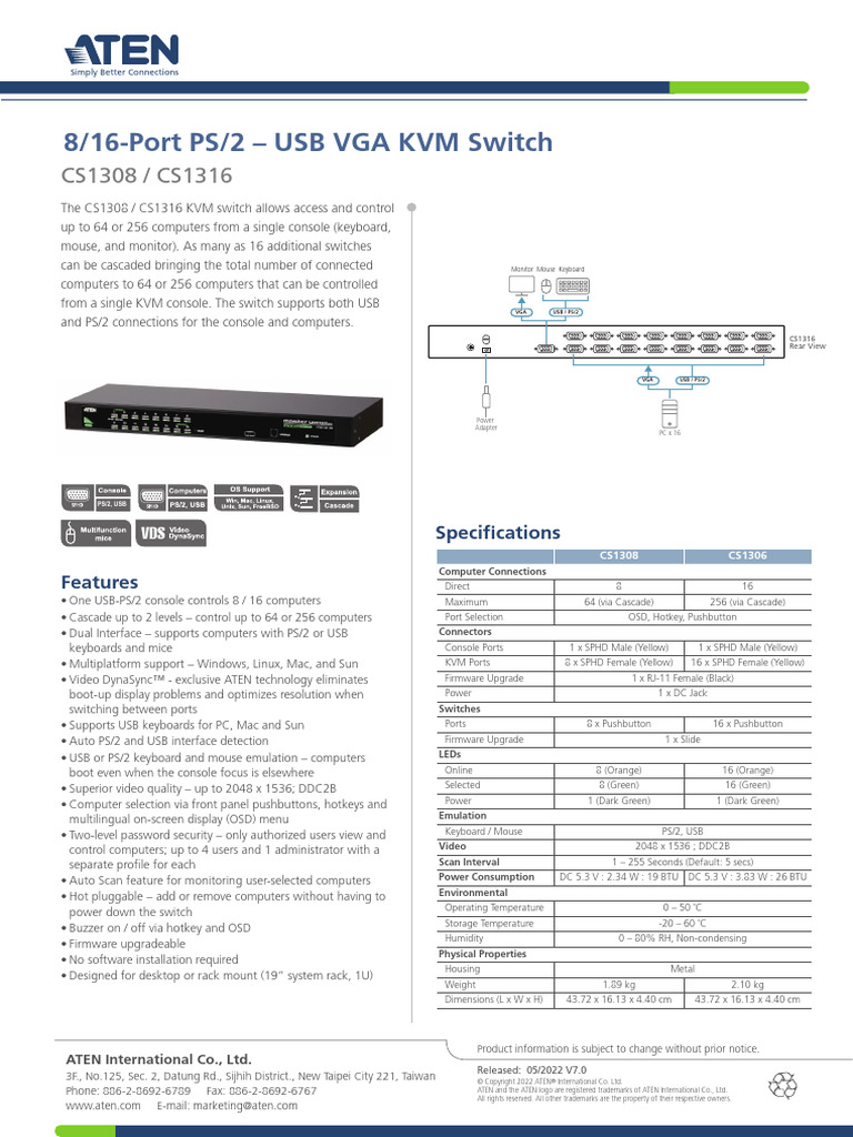 cs1308 16 Rack KVM Switch Ds en | PDF | Usb | Personal Computers