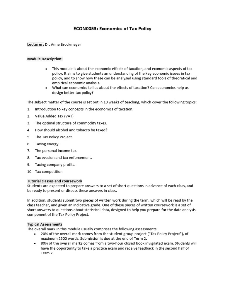 Economics of Tax Policy Module Overview | PDF
