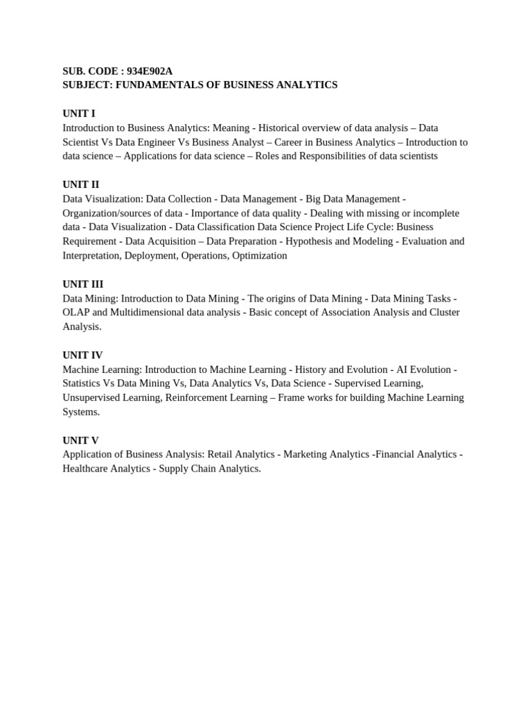 Fundamental of Business Analytics Notes | PDF | Data Science | Analytics