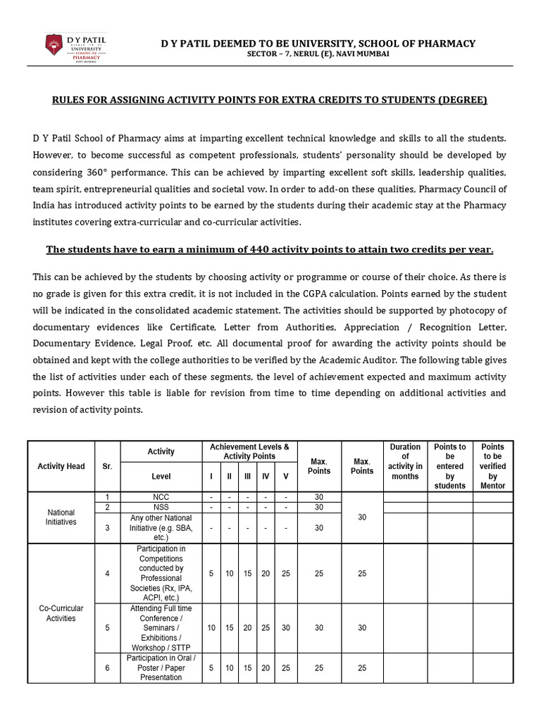 SoP Extra Credit Points Table (Degree) (1) | PDF