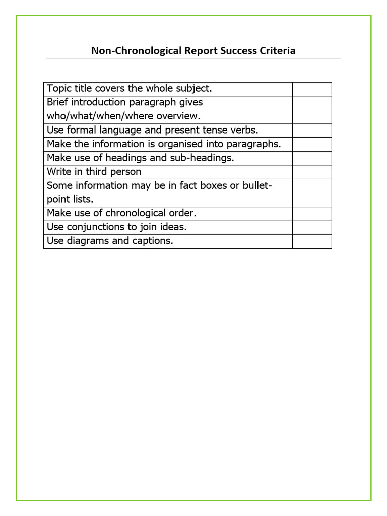 Year 4 Non Chronological Report Sucess Criteria WC 06-07-20 | PDF