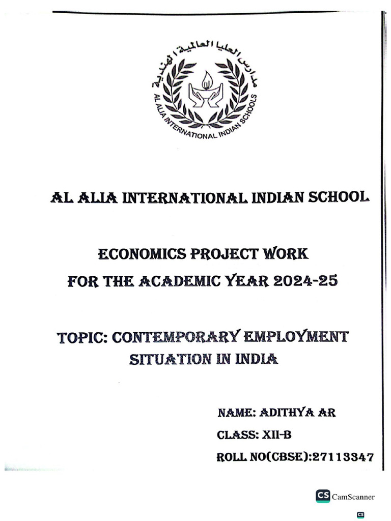 Class XII Economics Project Work Format by Adithya AR | PDF