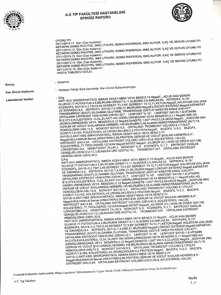 2013 Kasim Ayi Yatiş Epi̇kri̇zi̇ 2. Sayfa | PDF