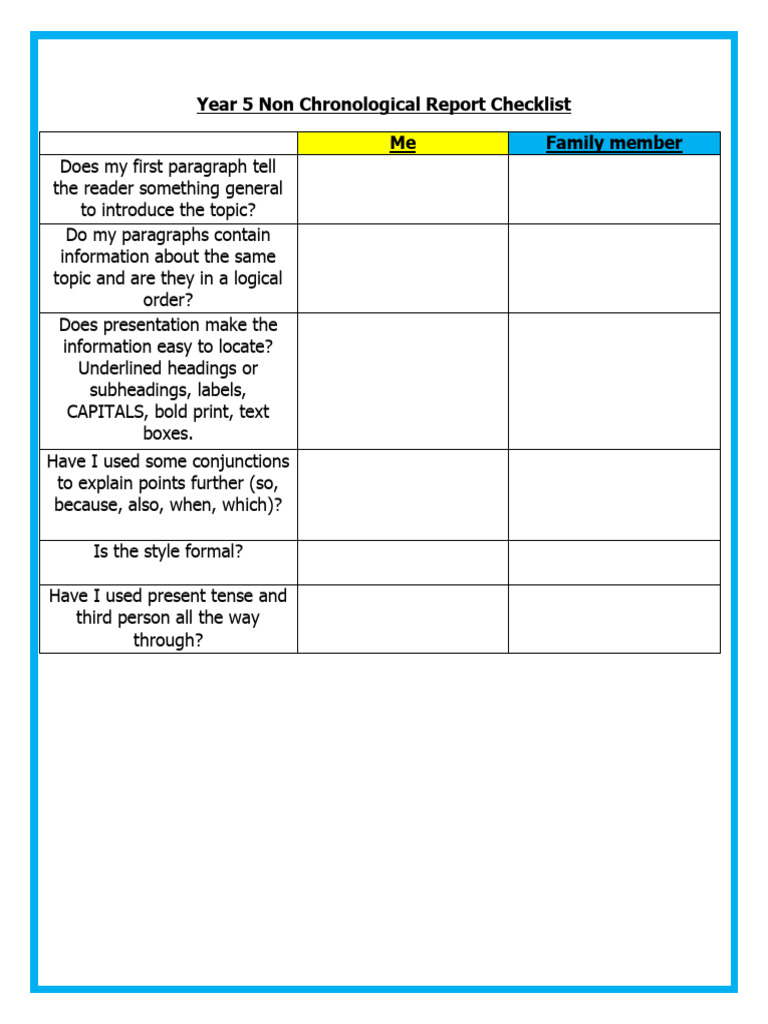 Year 5 Non Chronological Report Checklist | PDF