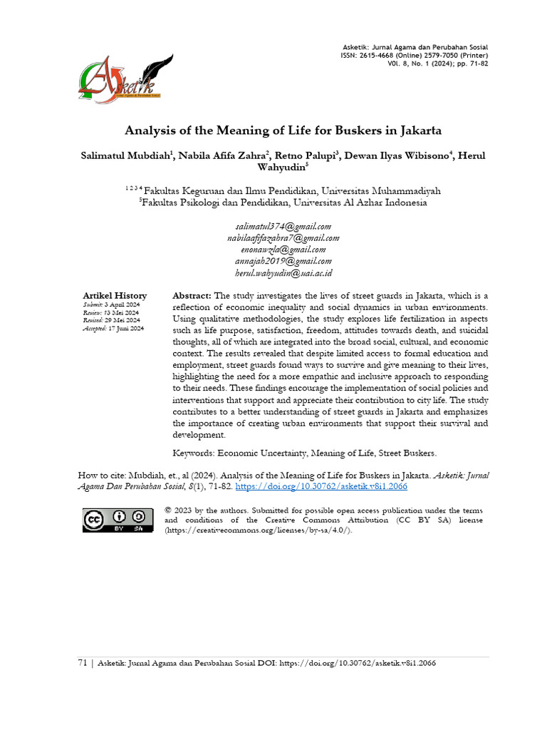 Analysis of The Meaning of Life For Buskers in Jakarta | PDF