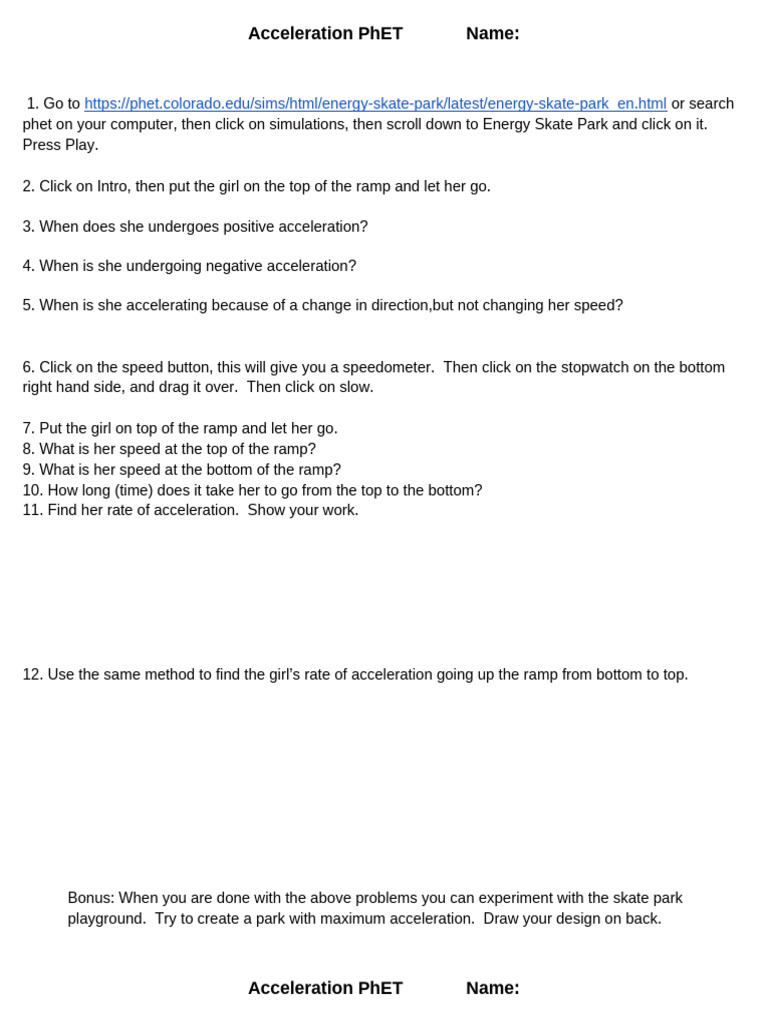 Acceleration Phet_West | PDF