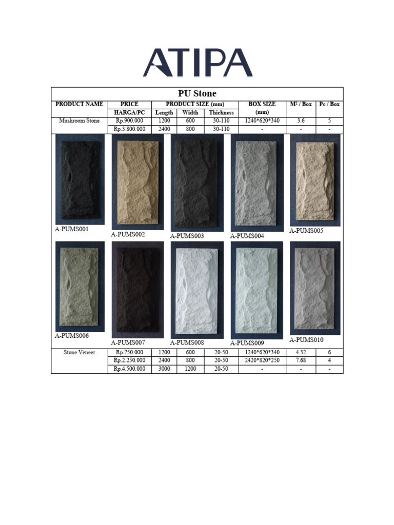 Pricelist ATIPA PU Stone 2024 | PDF