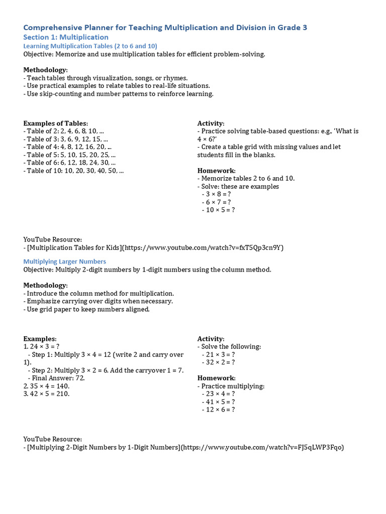 Complete Grade3 Multiplication Planner | PDF | Multiplication | Mathematics