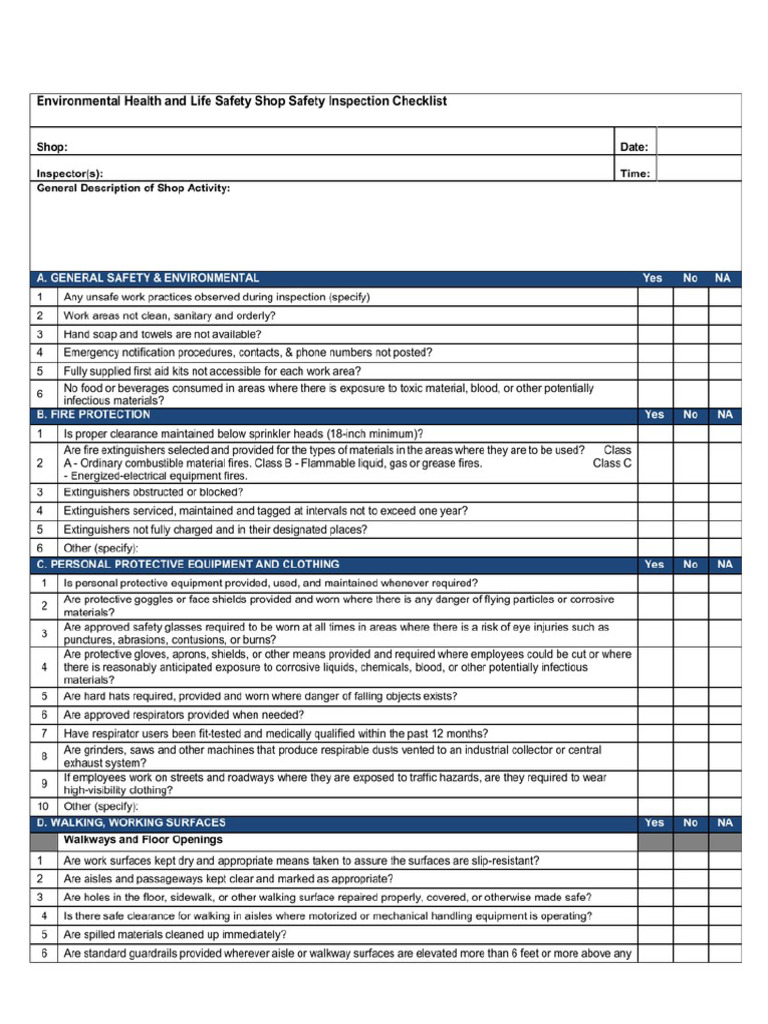 OSHA Safety Check List | PDF