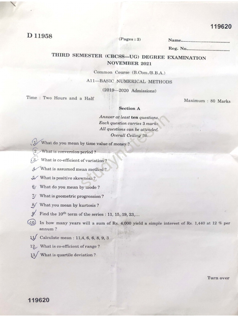 Third Semester Basic Numerical Skill Nov 2021 | PDF