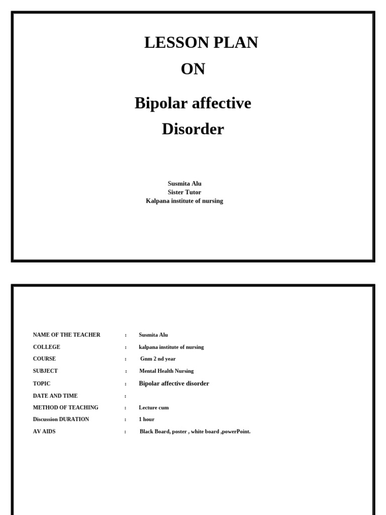 Lesson-Plan On Bipolar Affective Disorder | PDF | Bipolar Disorder ...