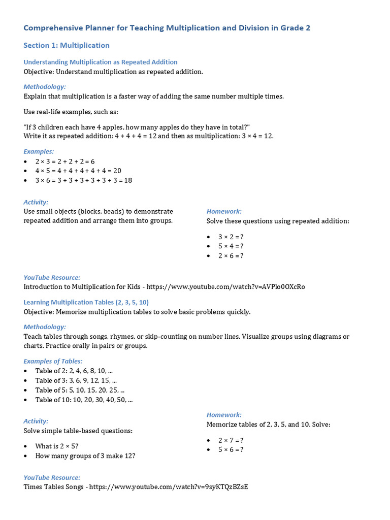 Grade 2 Multiplication & Division Planner | PDF | Multiplication