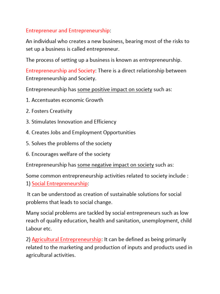 Entrepreneurship Overview for Class 10 | PDF | Entrepreneurship ...