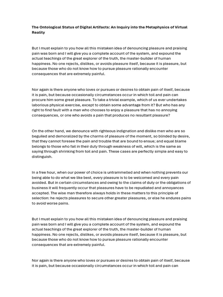 The Ontological Status of Digital Artifacts An Inquiry into the Metaphysics of Virtual Reality ...