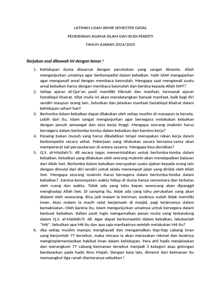 LATIHAN UJIAN AKHIR SEMESTER GASAL | PDF