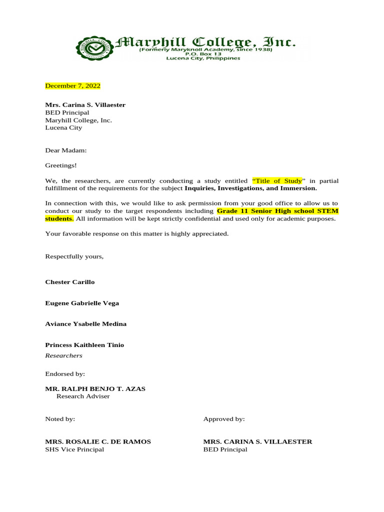 Group 1 Letter To The Principal 1 | PDF