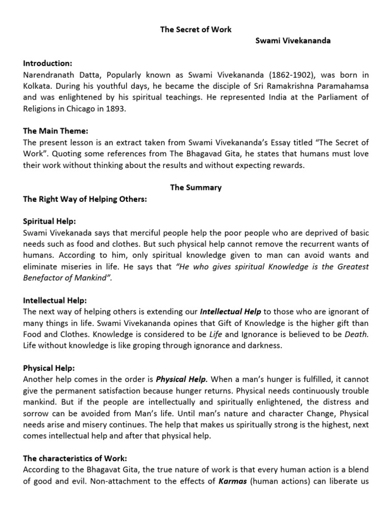 The Secret of Work Final Edited Matter | PDF | Swami Vivekananda ...